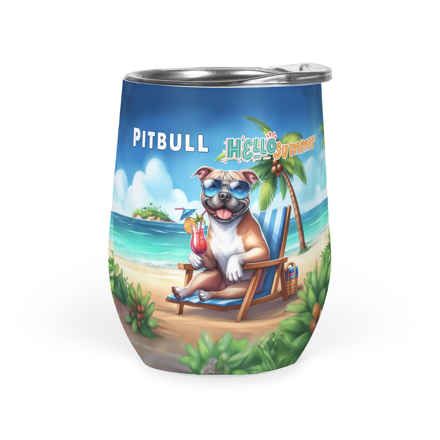Pitbull Hello Summer Beach Theme with Sunglasses and Tropical Cocktail ...