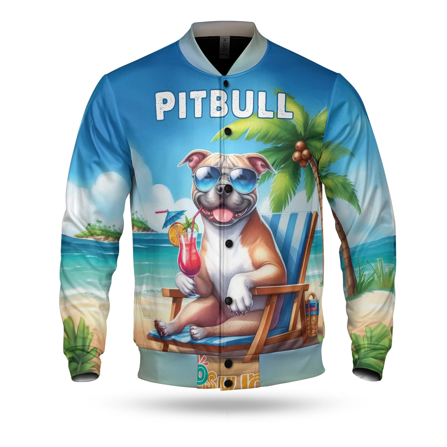 Pitbull Hello Summer Beach Theme with Sunglasses and Tropical Cocktail ...