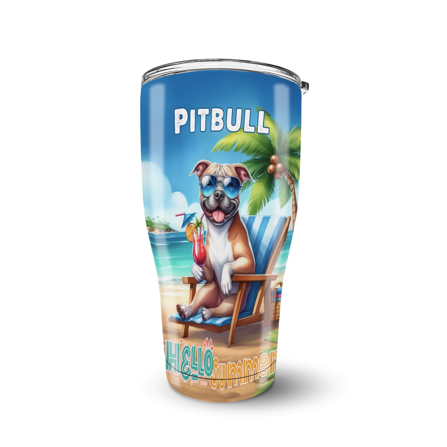 Pitbull Hello Summer Beach Theme with Sunglasses and Tropical Cocktail ...