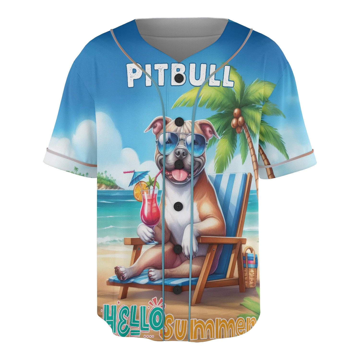 Pitbull Hello Summer Beach Theme with Sunglasses and Tropical Cocktail ...