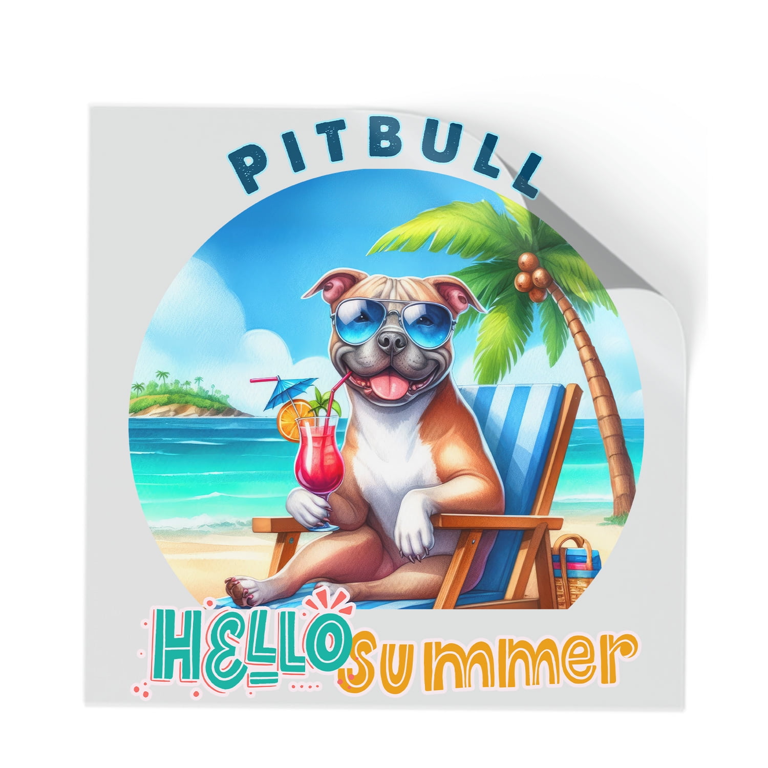 Pitbull Hello Summer Beach Theme with Sunglasses and Tropical Cocktail ...