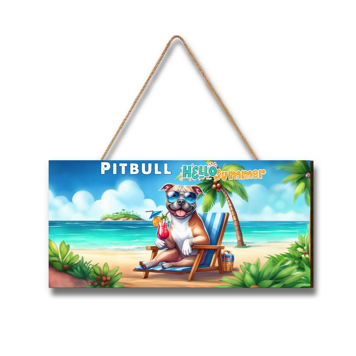 Pitbull Hello Summer Beach Theme with Sunglasses and Tropical Cocktail ...
