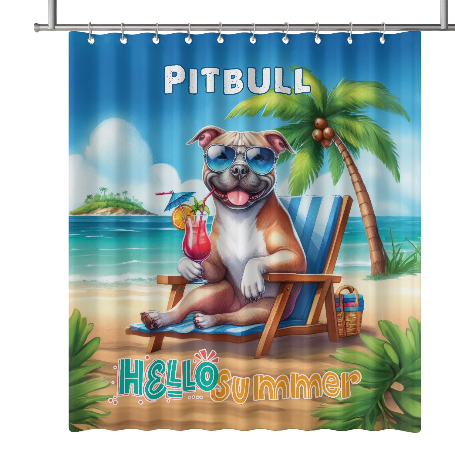 Pitbull Hello Summer Beach Theme with Sunglasses and Tropical Cocktail ...