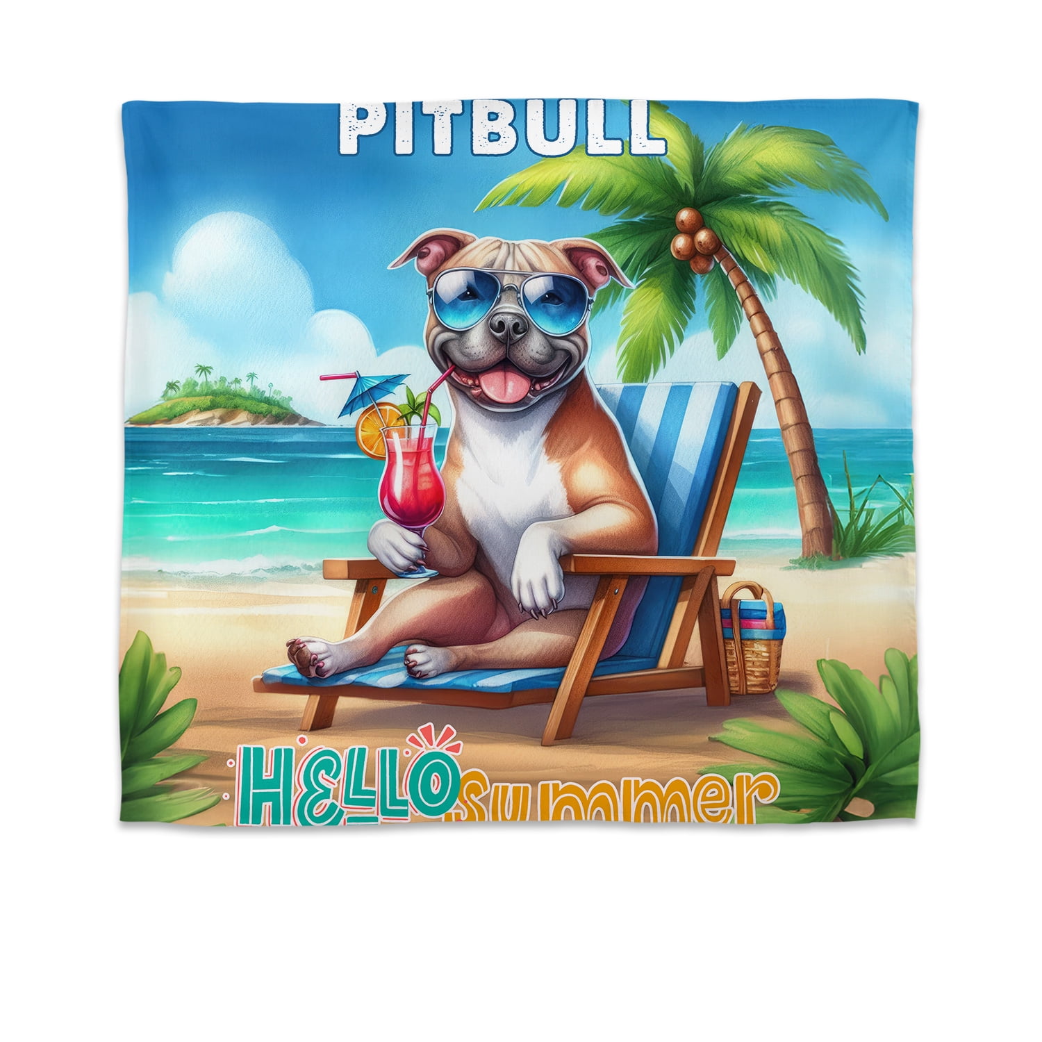 Pitbull Hello Summer Beach Theme with Sunglasses and Tropical Cocktail ...
