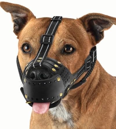 Pitbull Muzzle, Anti-Escape Leather Basket Muzzle for Medium and Large ...