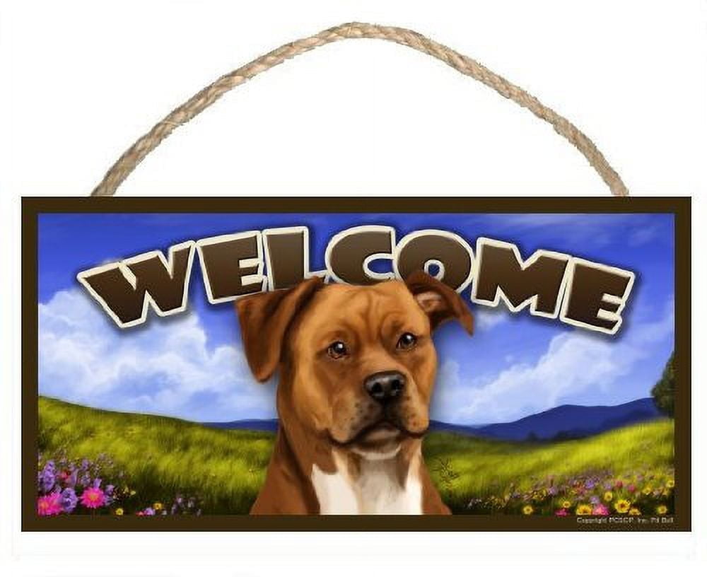 Pitbull (tan) Spring Season 10 x 5 Welcome Wooden Dog Sign / Plaque ...