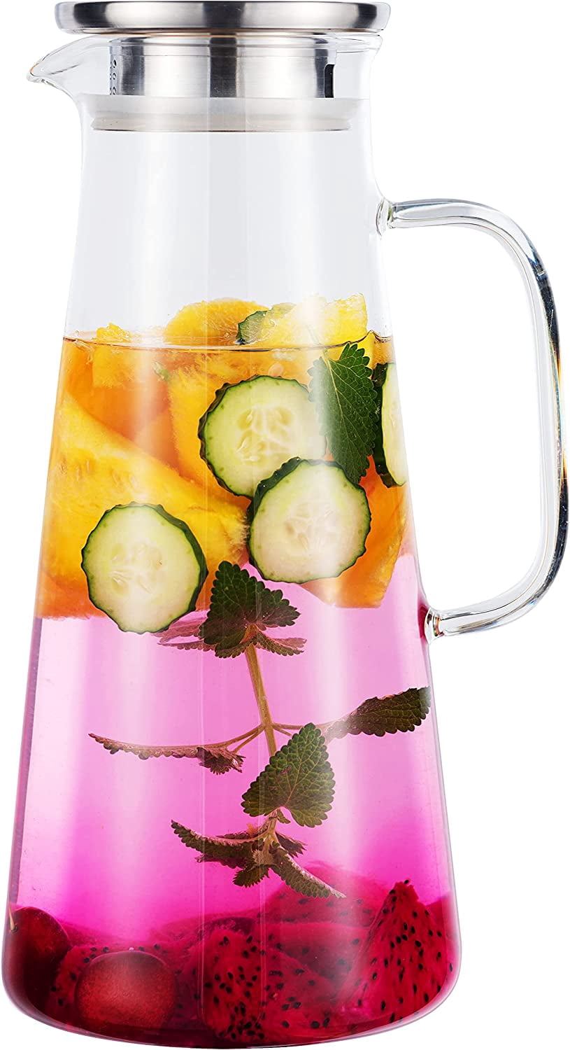 Pitcher, 68Oz Glass Pitcher with Lid, Easy Clean and Heat Resistance ...