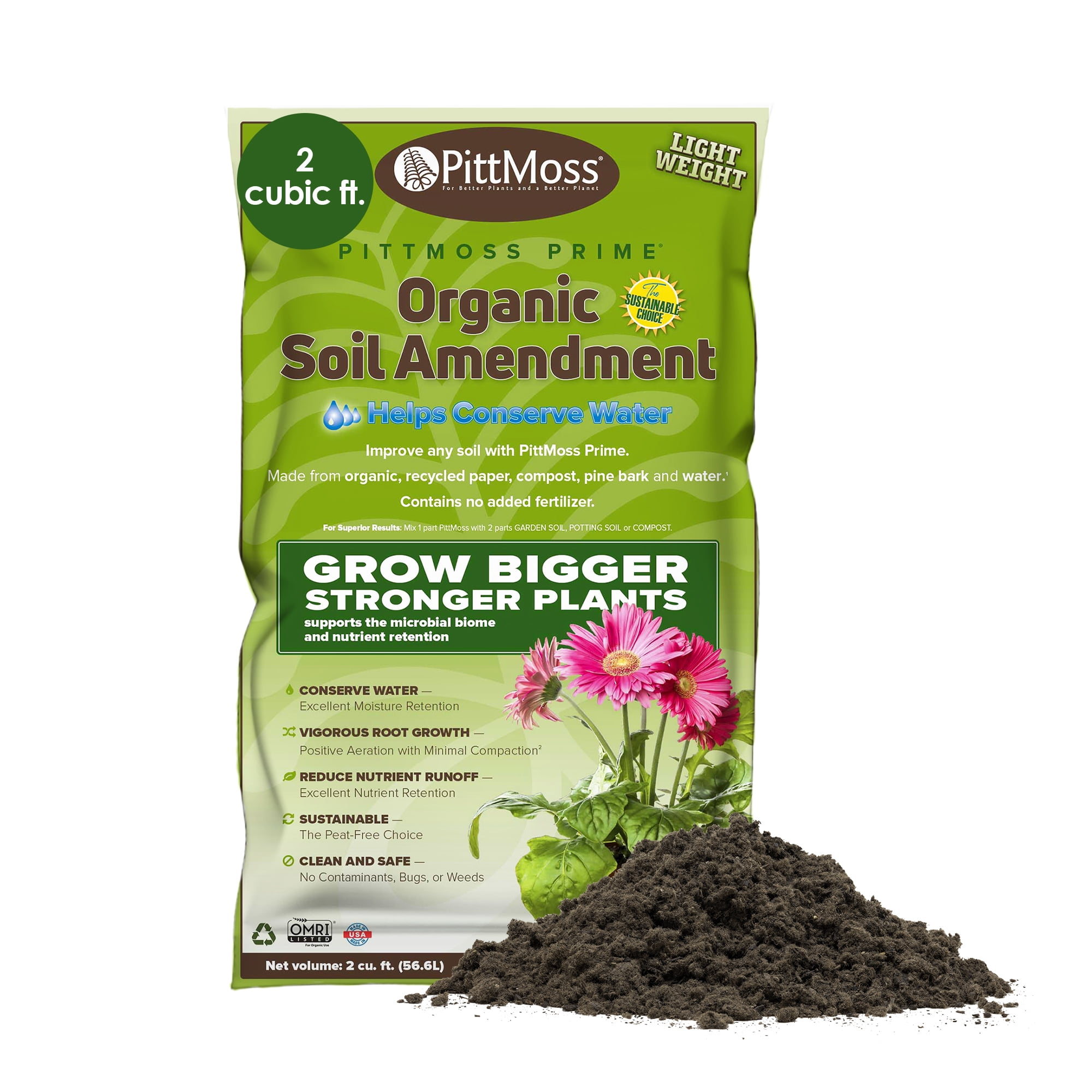 PittMoss Prime Organic Soil Amendment for Gardens Fertilizers, 2 cu ft ...