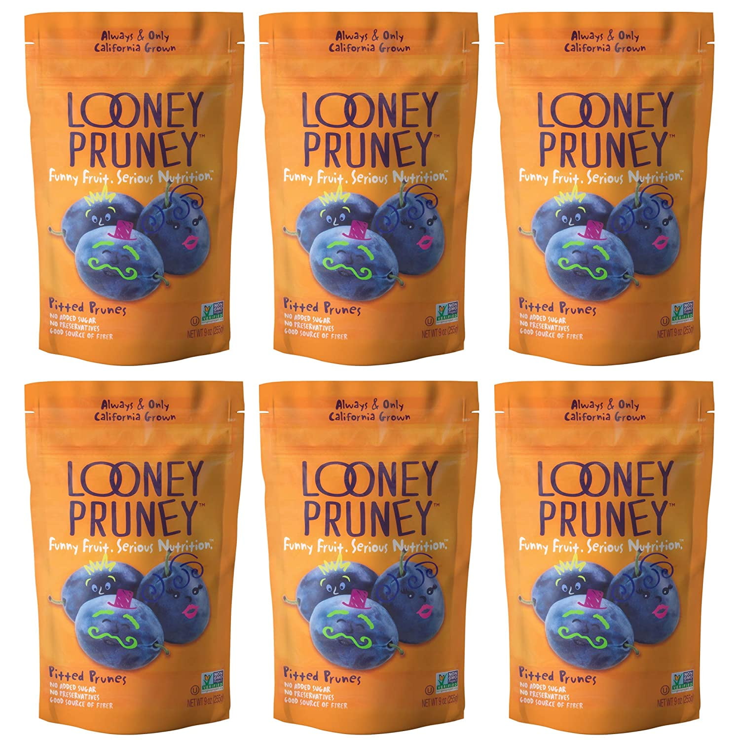 Looney Pruney, Pitted Dried Prunes, 6 Pack 9oz, California-Grown ...