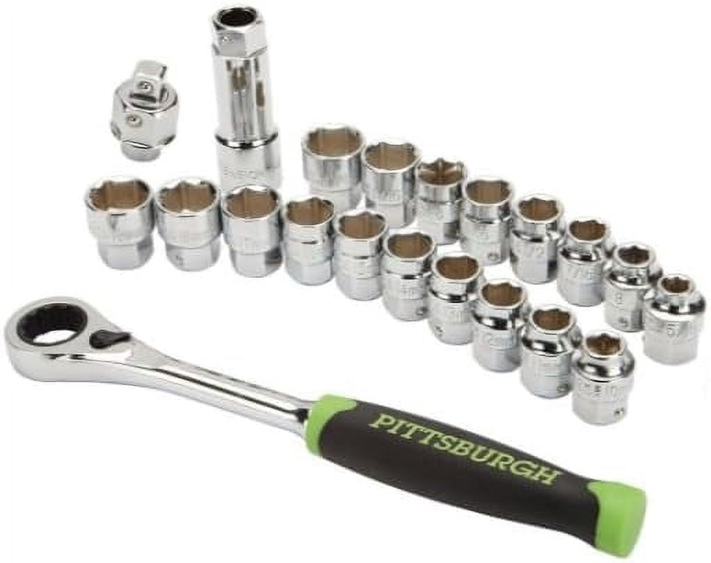 Pittsburgh 21 Piece SAE & Metric Go-Thru Socket Set Reversible ...