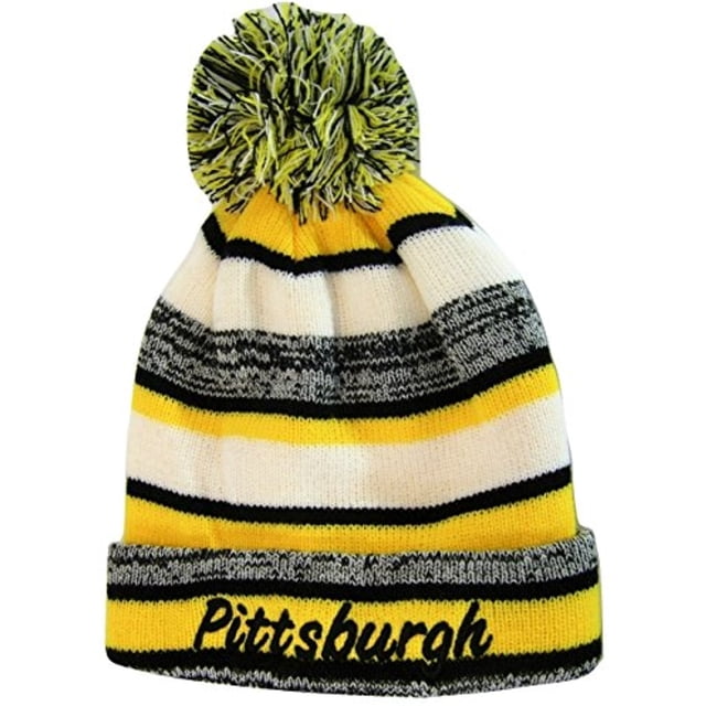 Pittsburgh 4-Color Embroidered Adult Size Thick Winter Knit Pom Beanie ...