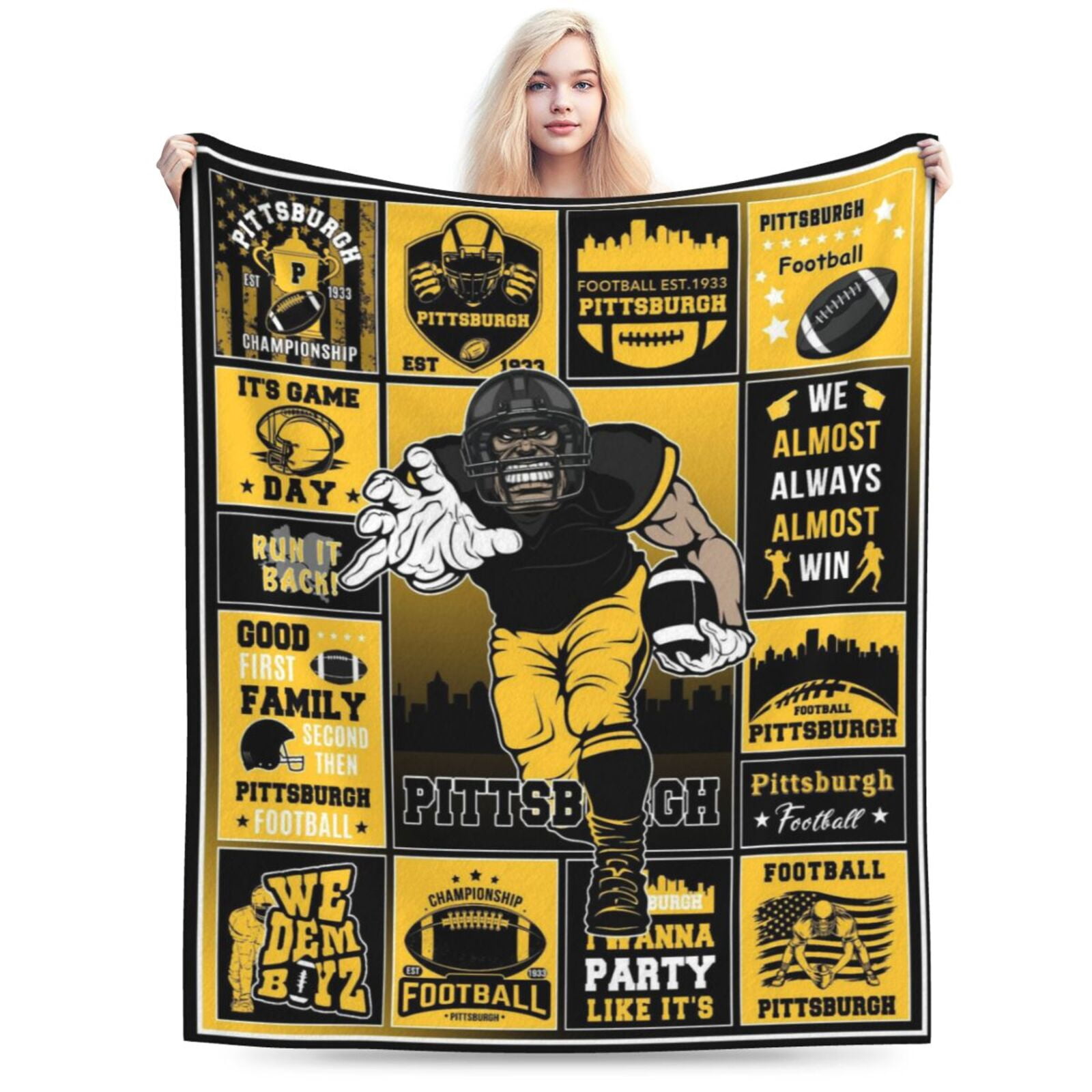 Pittsburgh Football Team Flannel Throw Blanket, Soft Lightweight Plush ...