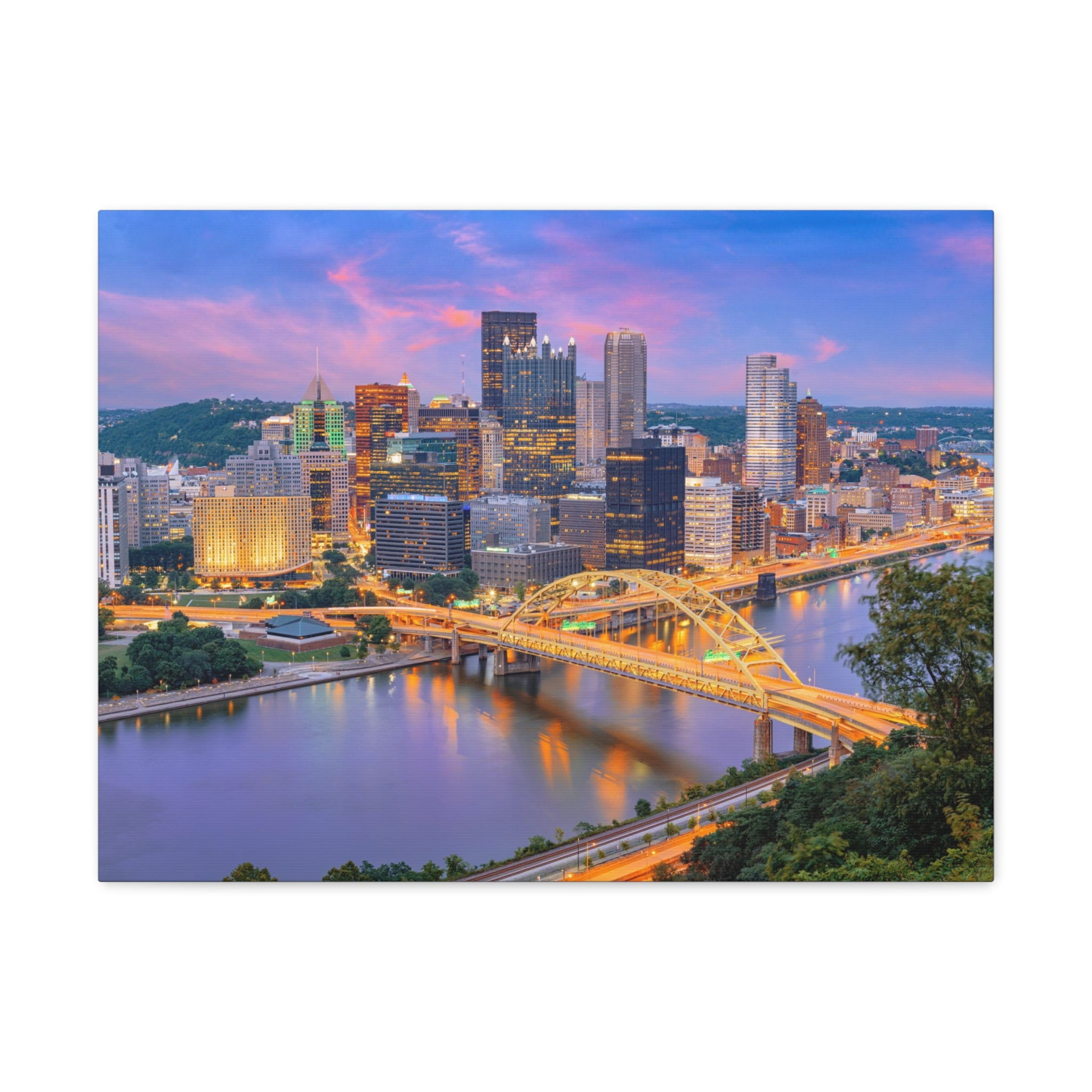 Pittsburgh Night Skyline Canvas Artwork Breathtaking Stunning Cityscape ...