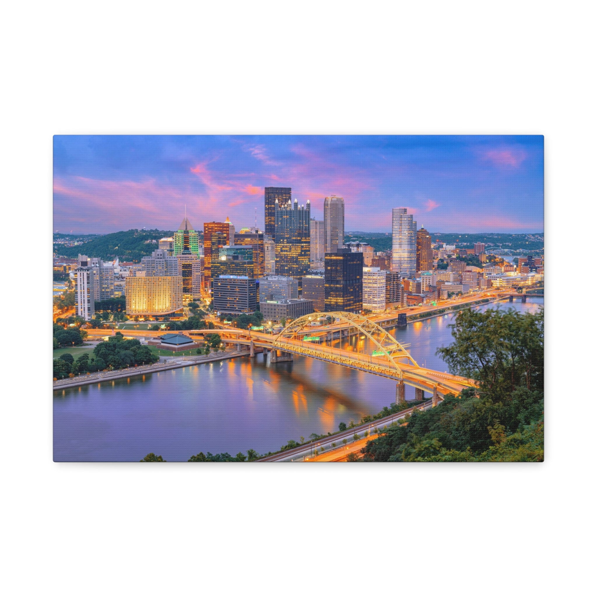 Pittsburgh Night Skyline Canvas Artwork Breathtaking Stunning Cityscape ...