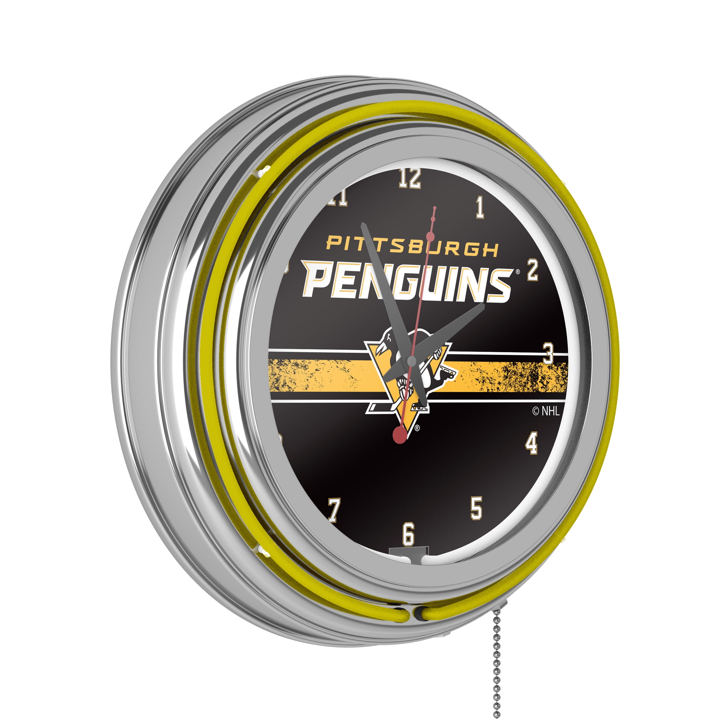Pittsburgh Penguins Logo Retro Neon Analog Wall Clock with Pull Chain ...