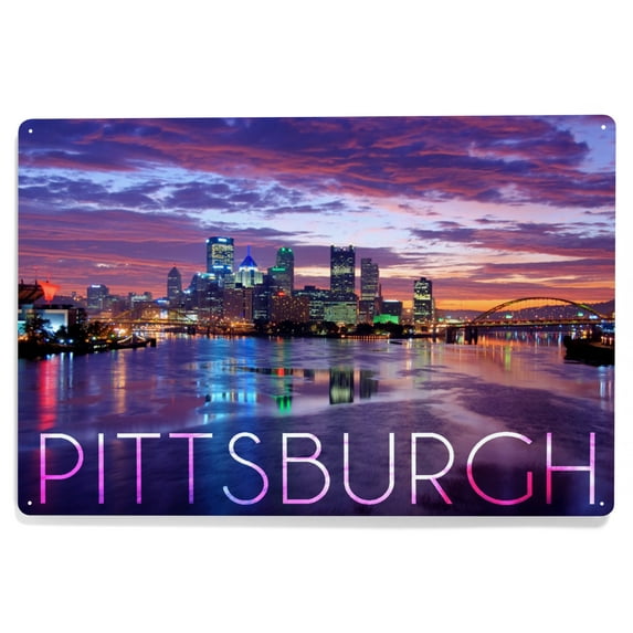 Pittsburgh, Pennsylvania, City Lights at Night (12x18 Aluminum Art ...