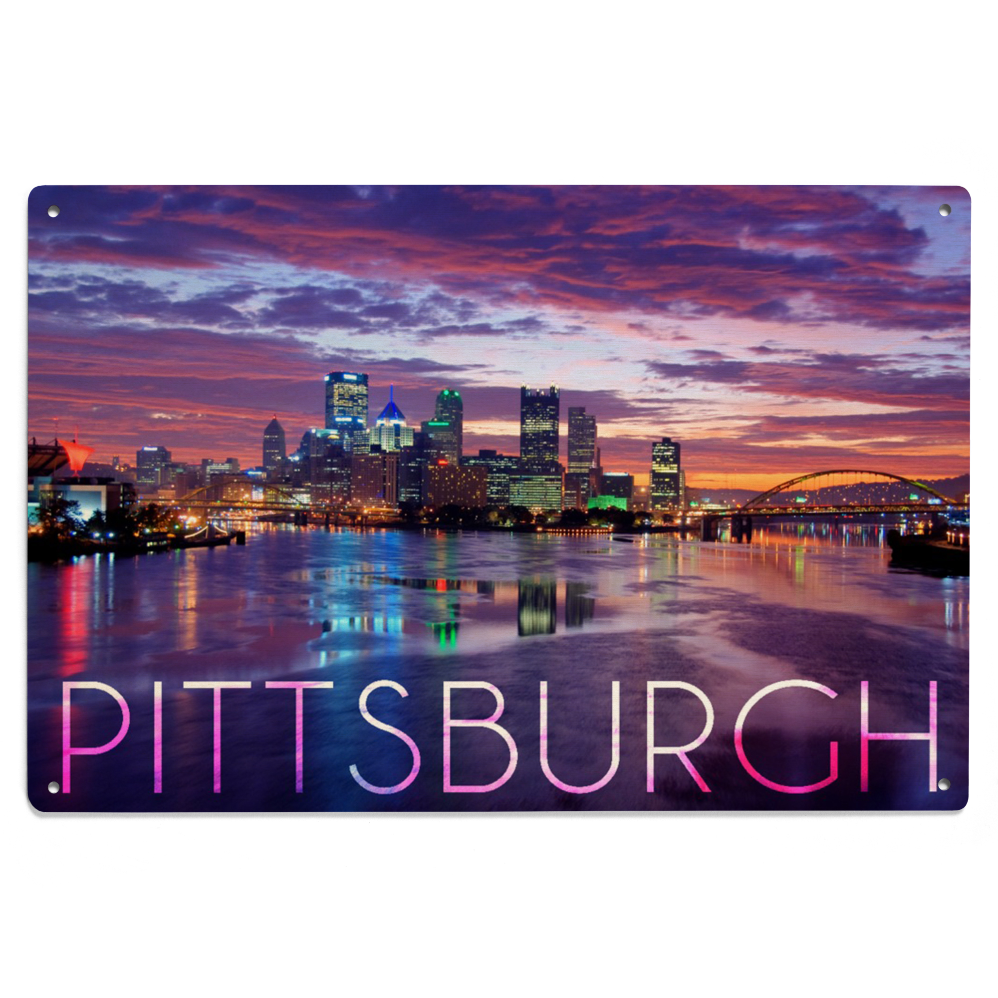 Pittsburgh, Pennsylvania, City Lights at Night Birch Wood Wall Sign ...