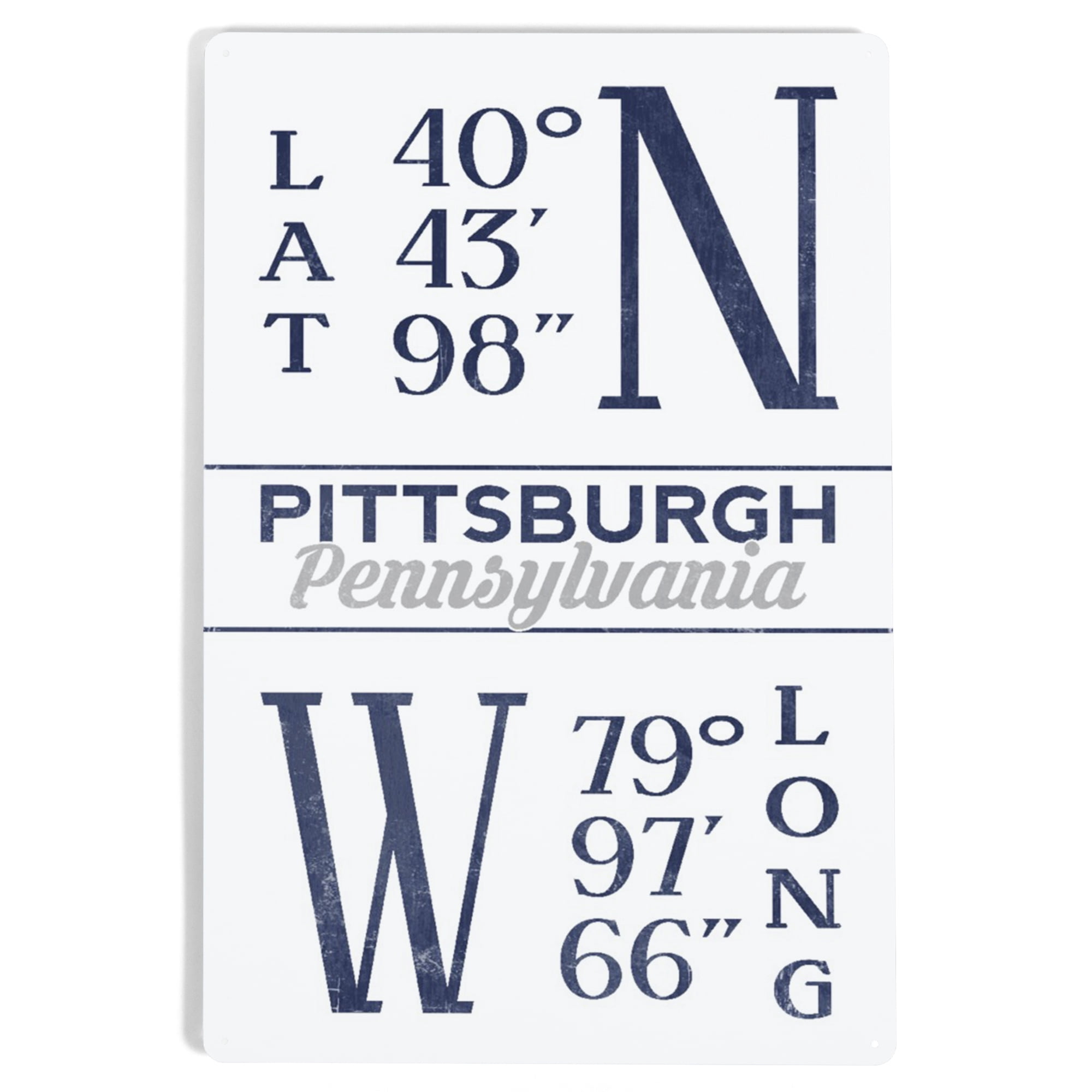 Pittsburgh, Pennsylvania, Latitude and Longitude (Blue) (12x18 Aluminum ...