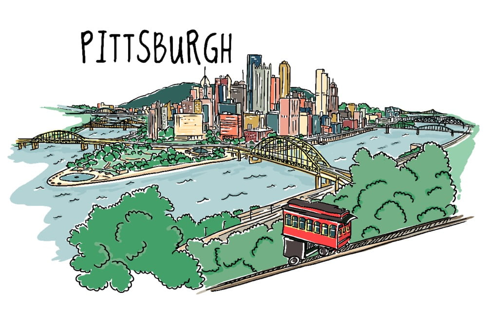 Pittsburgh, Pennsylvania, Line Drawing (16x24 Giclee Gallery Art Print ...