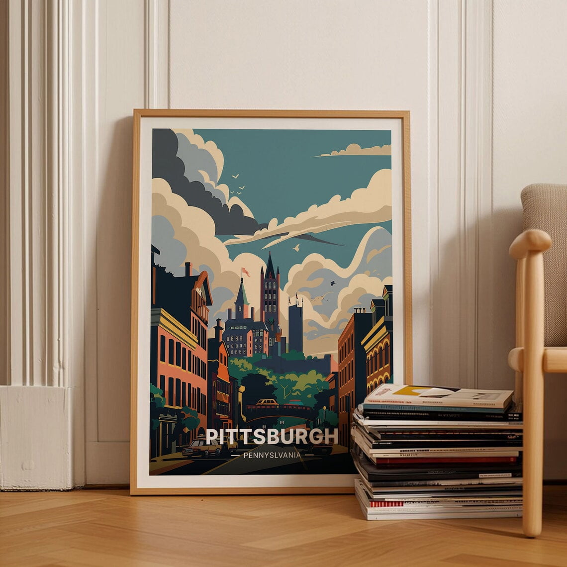 Pittsburgh Skyline Travel Poster, Pennsylvania Cityscape Wall Art, Home ...