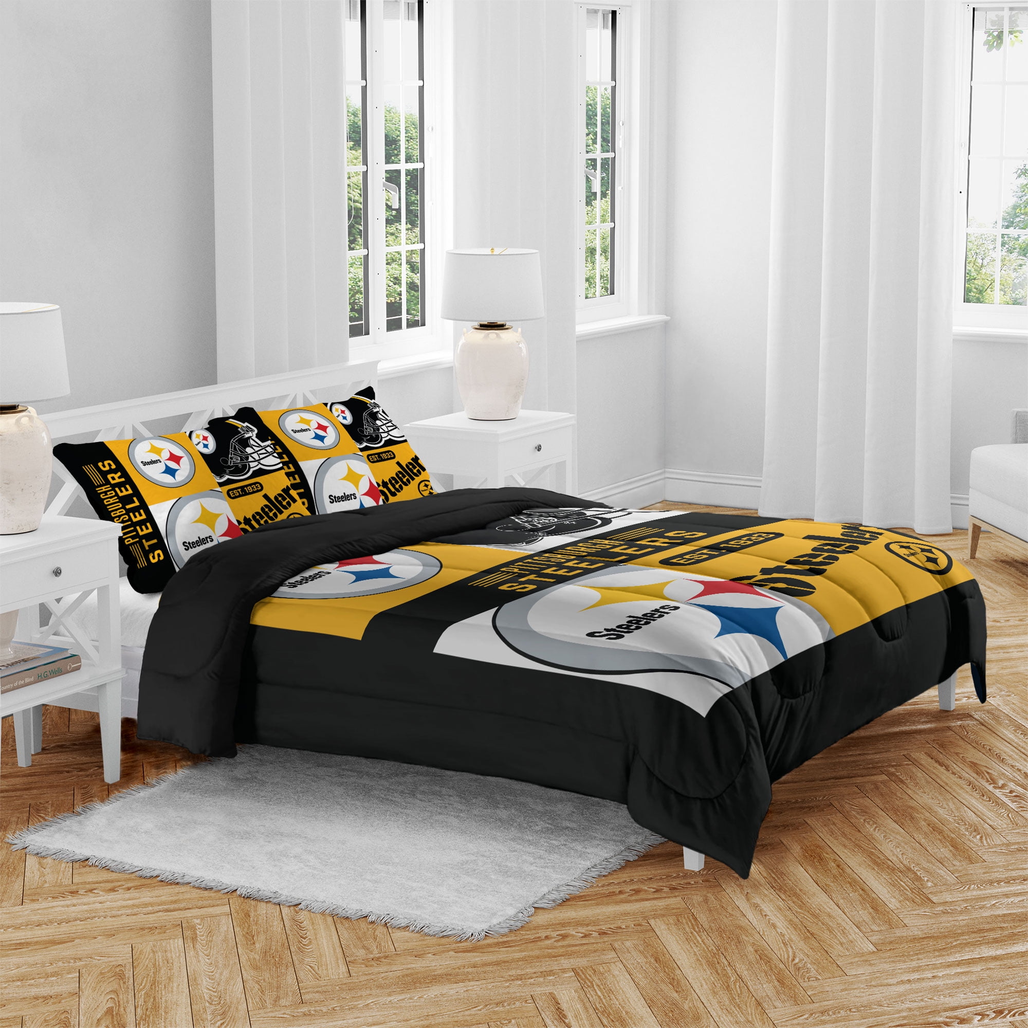 Pittsburgh Steelers Comforter Set, Full/Queen Size, Block Logo Design ...