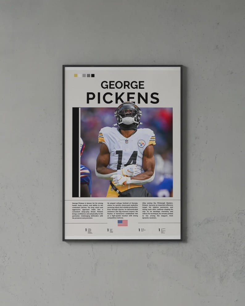 Pittsburgh Steelers George Pickens Wall Art NFL Poster Sports Room ...