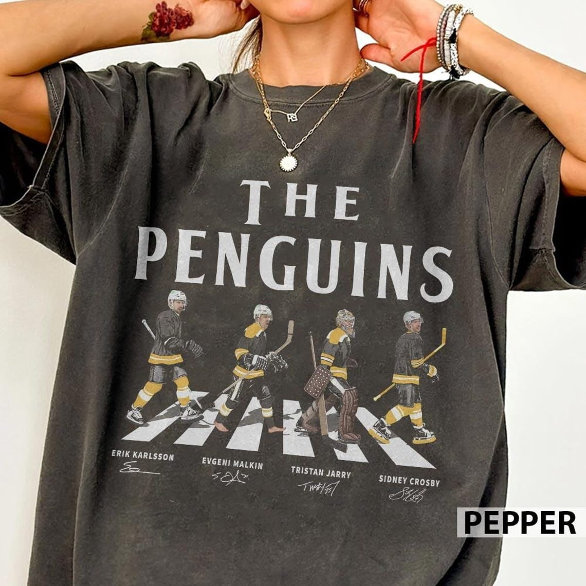 Pittsburgh Walking Road Signatures Ice Hockey Shirt, Sidney Crosby ...