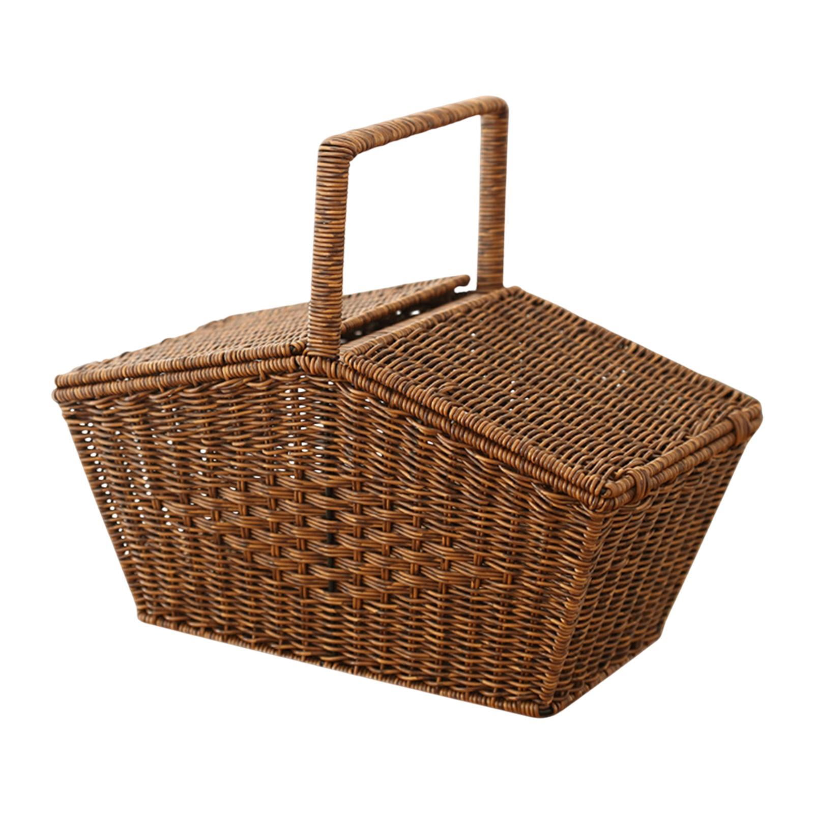 Pitycbo Picnic Hamper Imitation Rattan Serving Basket with Lid Rustic ...