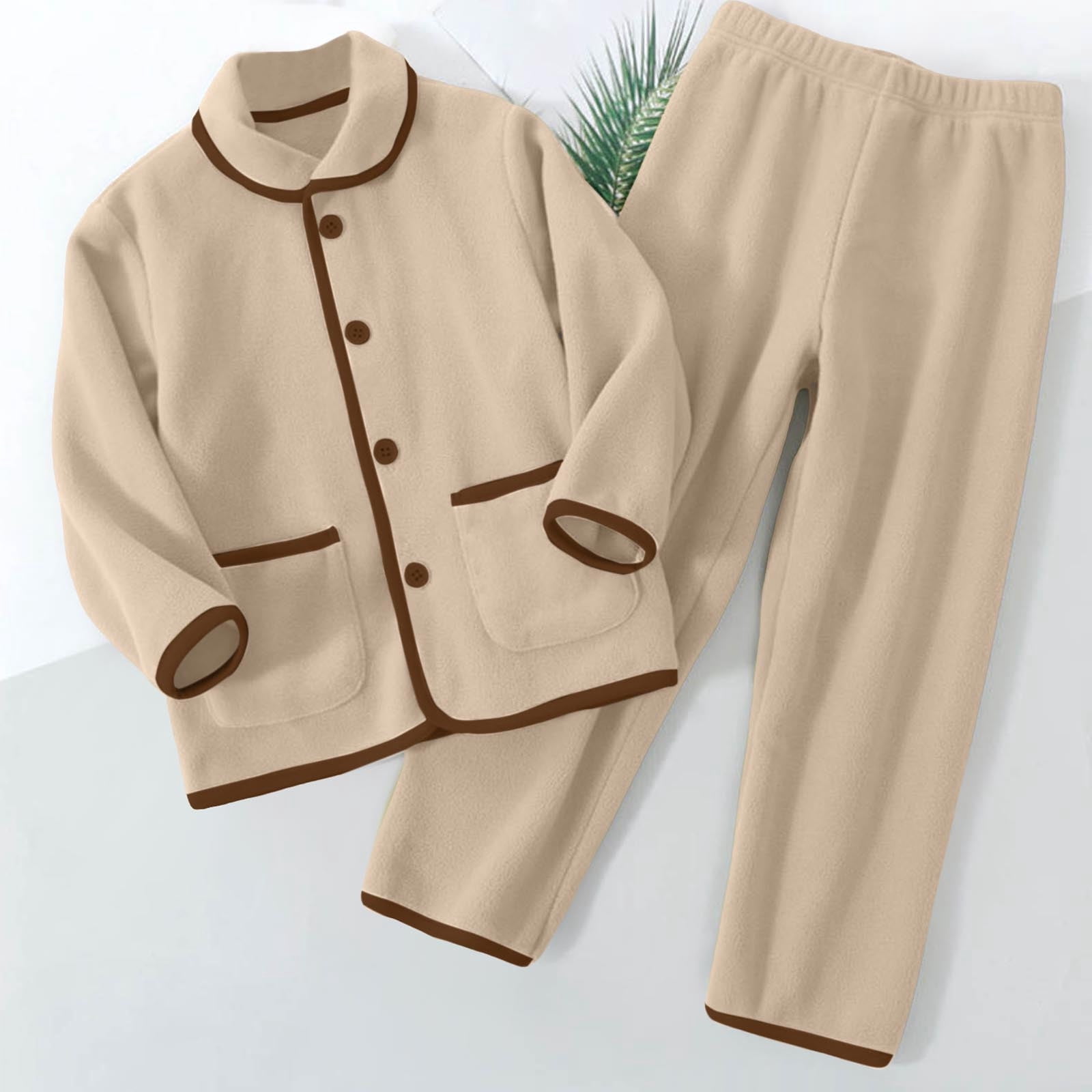 Piuwrlz Girls Sleepwear Kids Pajamas Set Pocket Plush Round Neck Lapel ...