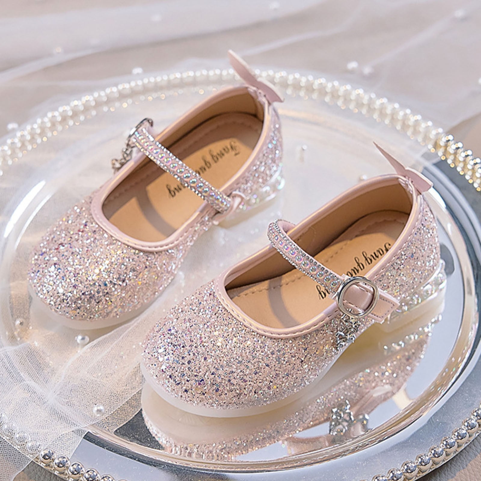 Piuwrlz Kids Glitter Crystal Shoes Girls Closed Toe Shoe New Low Heel ...