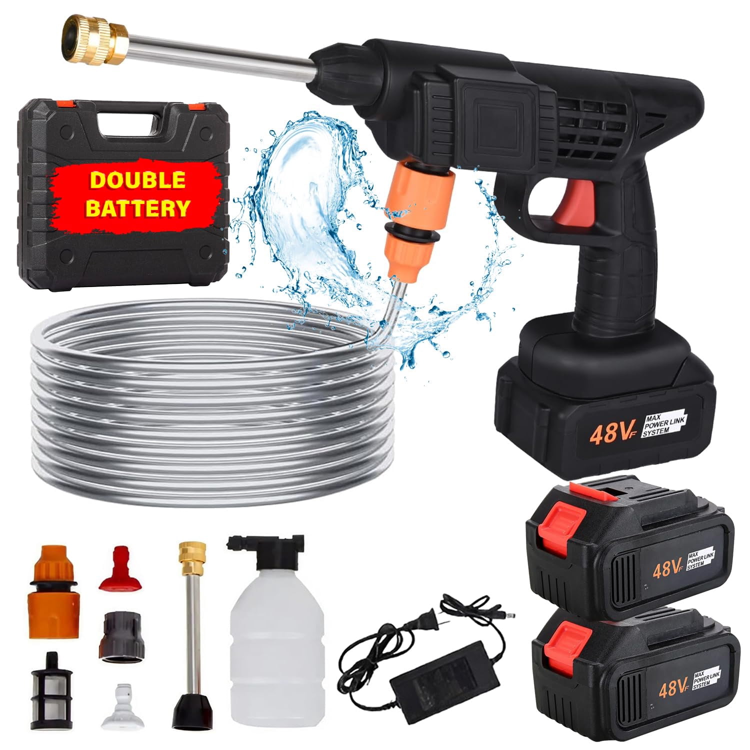 Pivalo 48V Cordless High Pressure Washer with Adjustable 3 in 1 Nozzle ...