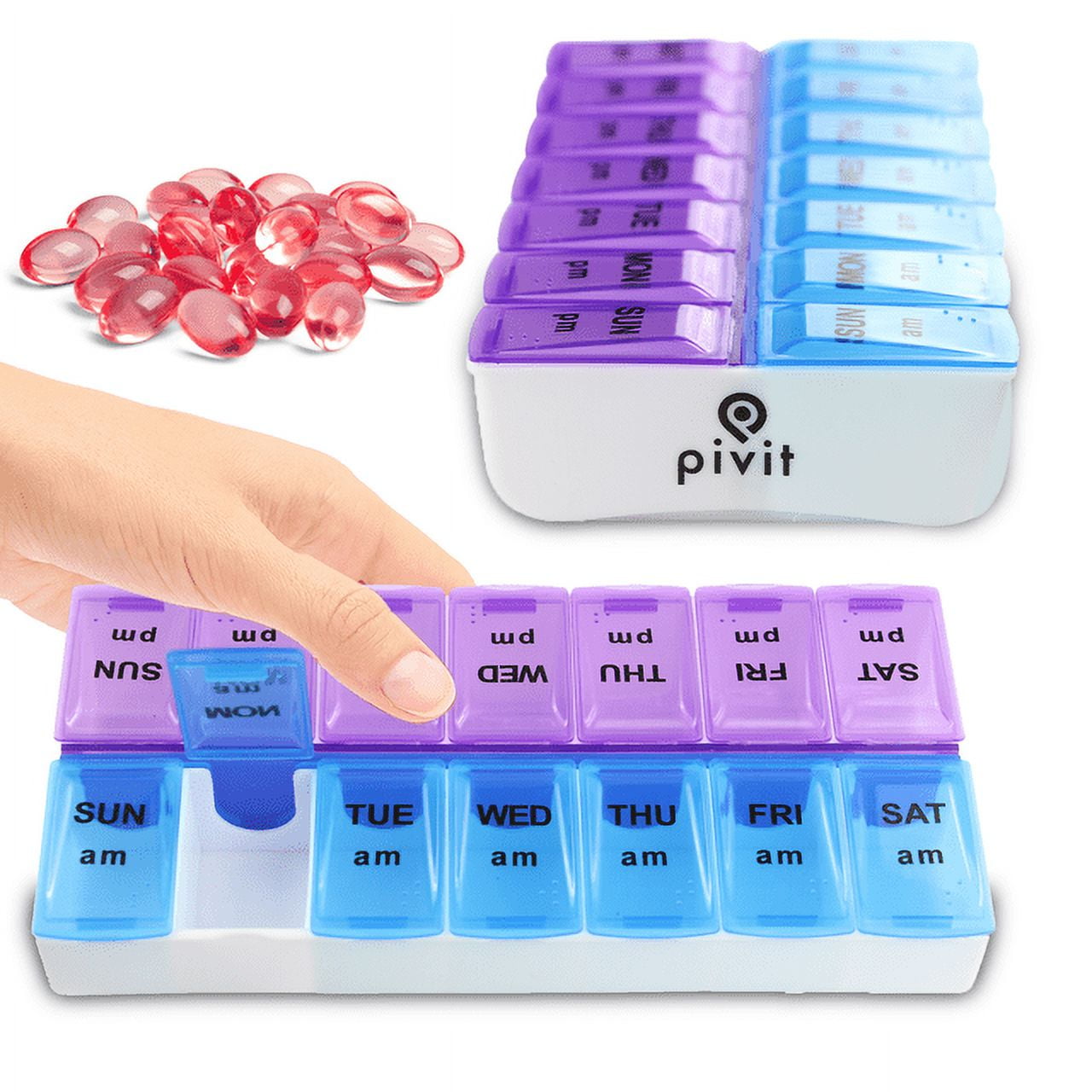 Pivit Weekly AM/PM Pill Organizer, 2 Pack, 7-Day Twice Daily Pill Box ...