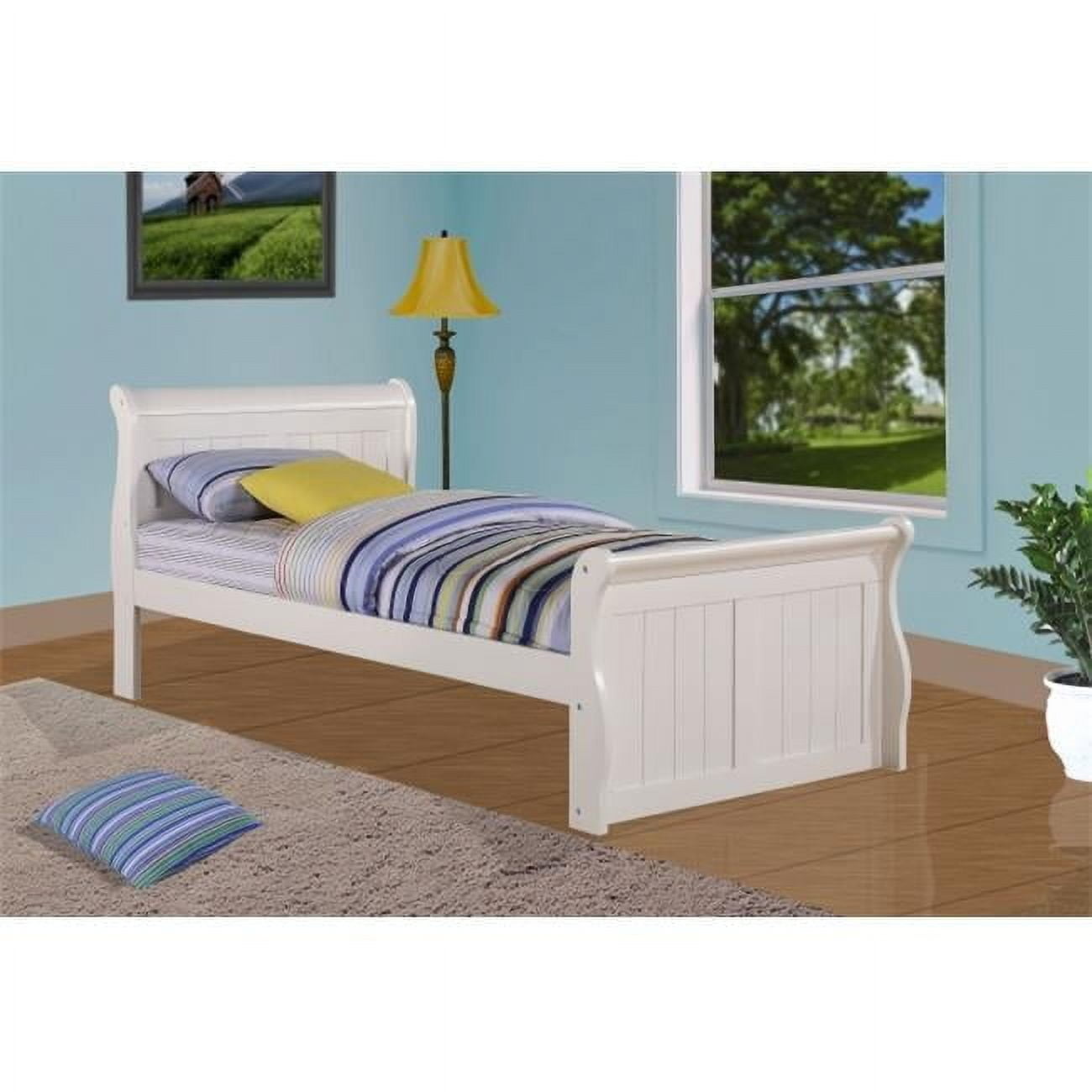 Pivot Direct Twin Sleigh Bed with Slat-Kits Mattress Ready - White ...