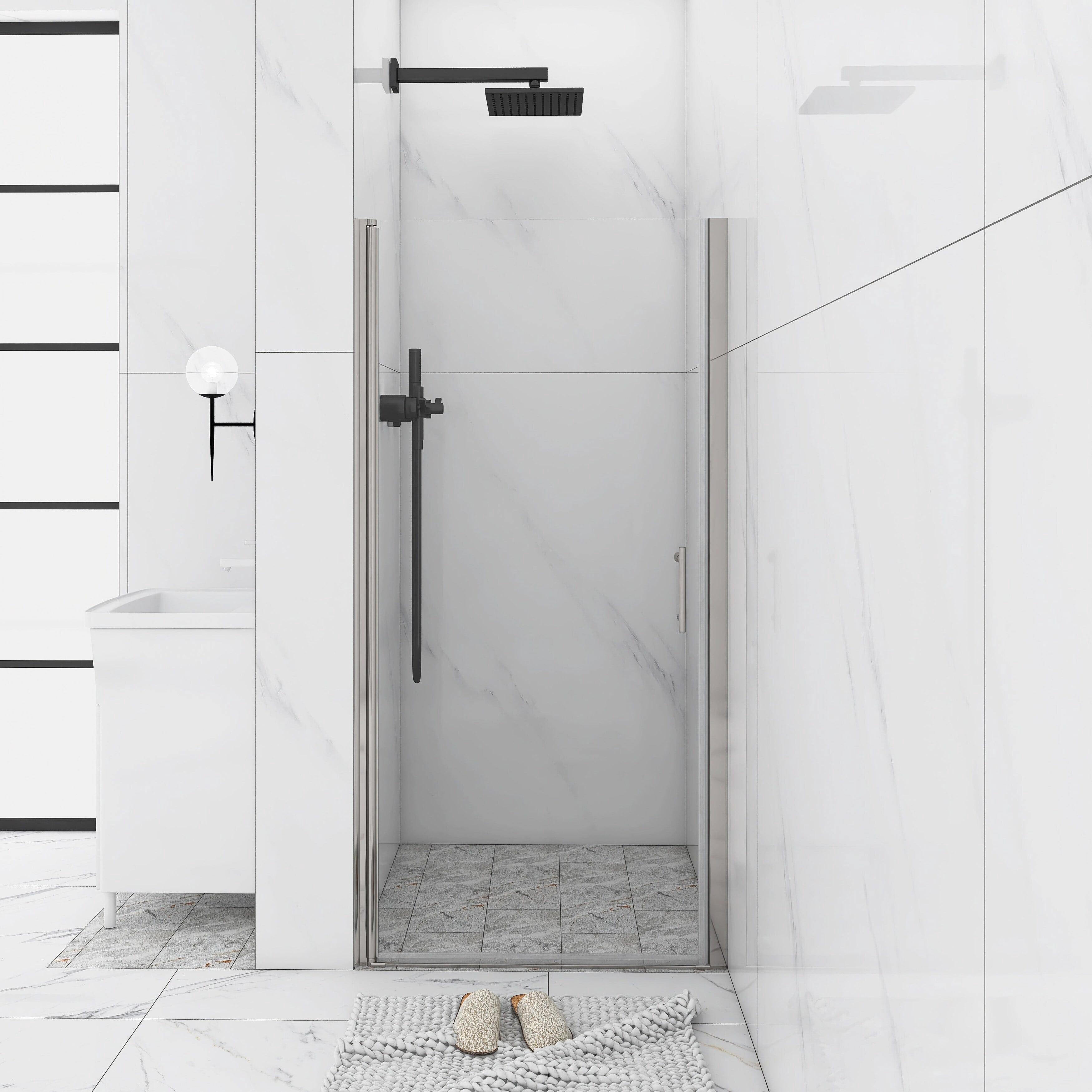 Pivot Semi Frameless Shower Door with Clear Tempered Glass in Chrome 36 ...