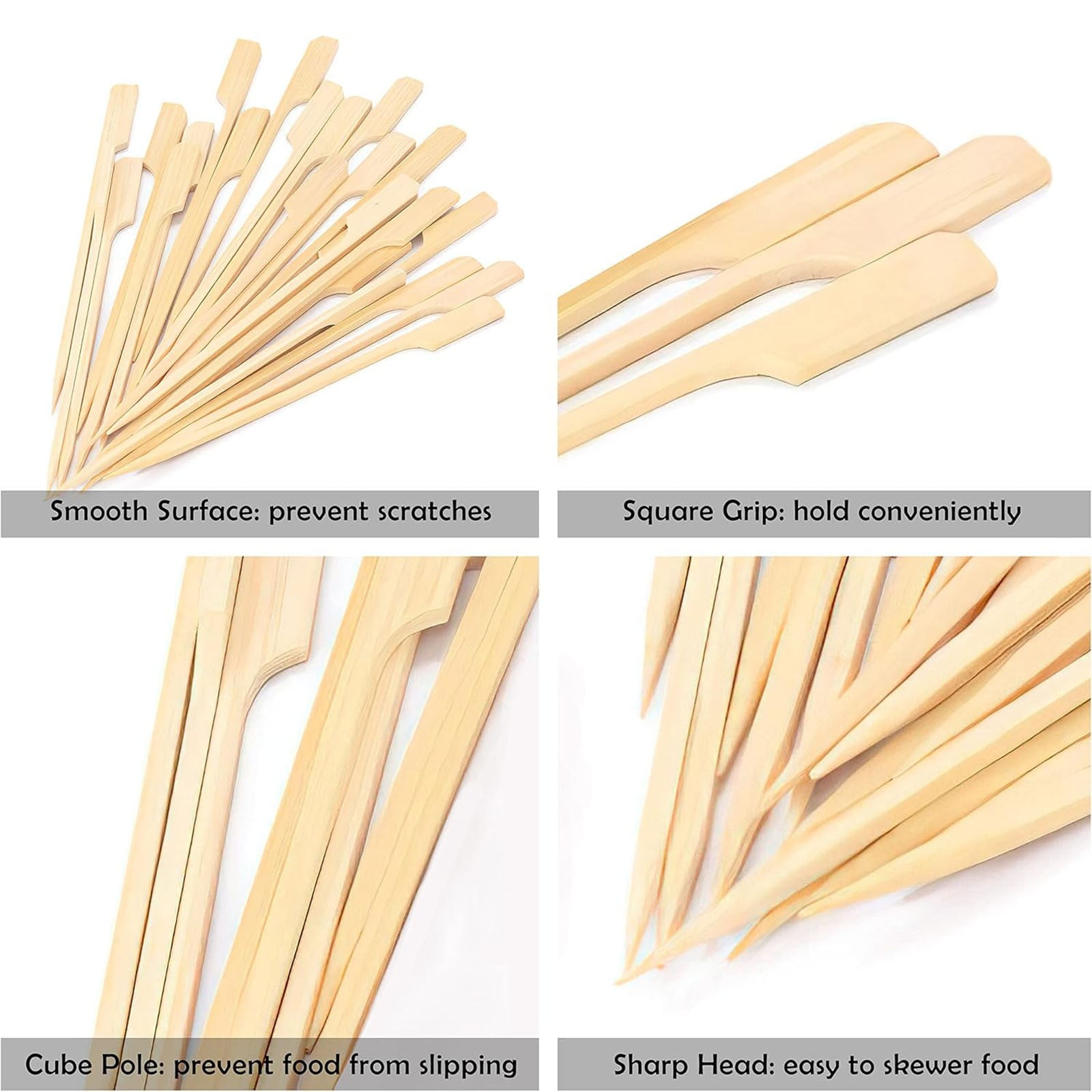 Piwvid 100PCS Bamboo Skewers, Wide Flat Paddle Appetizer and Food ...