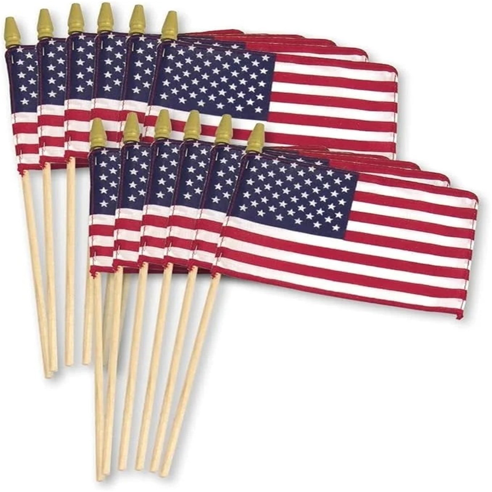 Piwvid 12PCS American Flag Hand Flagpole Set, Gold Pointed Plastic ...