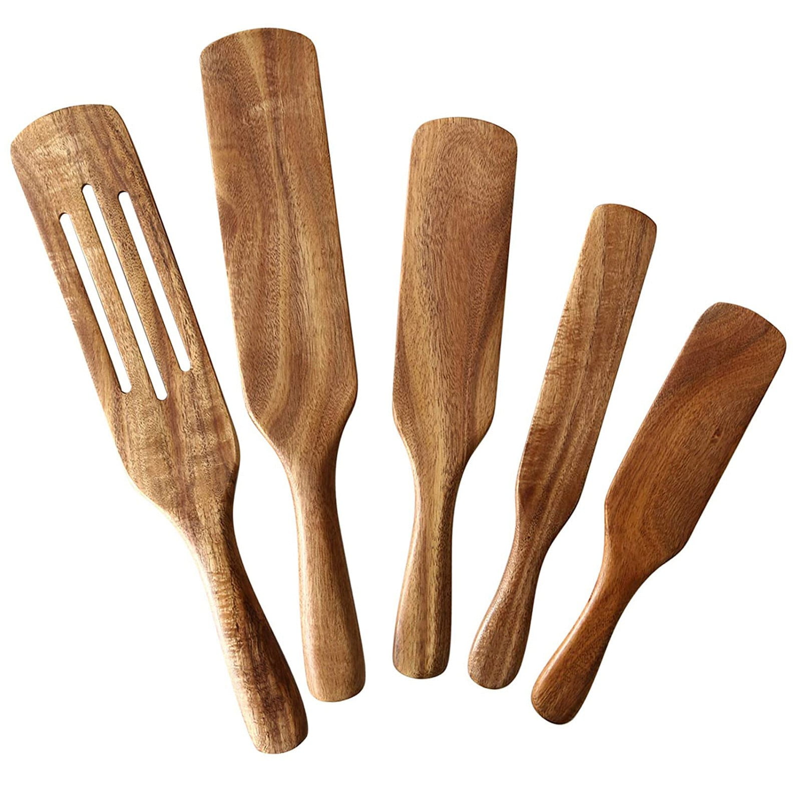 Piwvid 5 Pcs Wooden Spurtle Set, Natural Teak Kitchen Utensil Set Heat ...