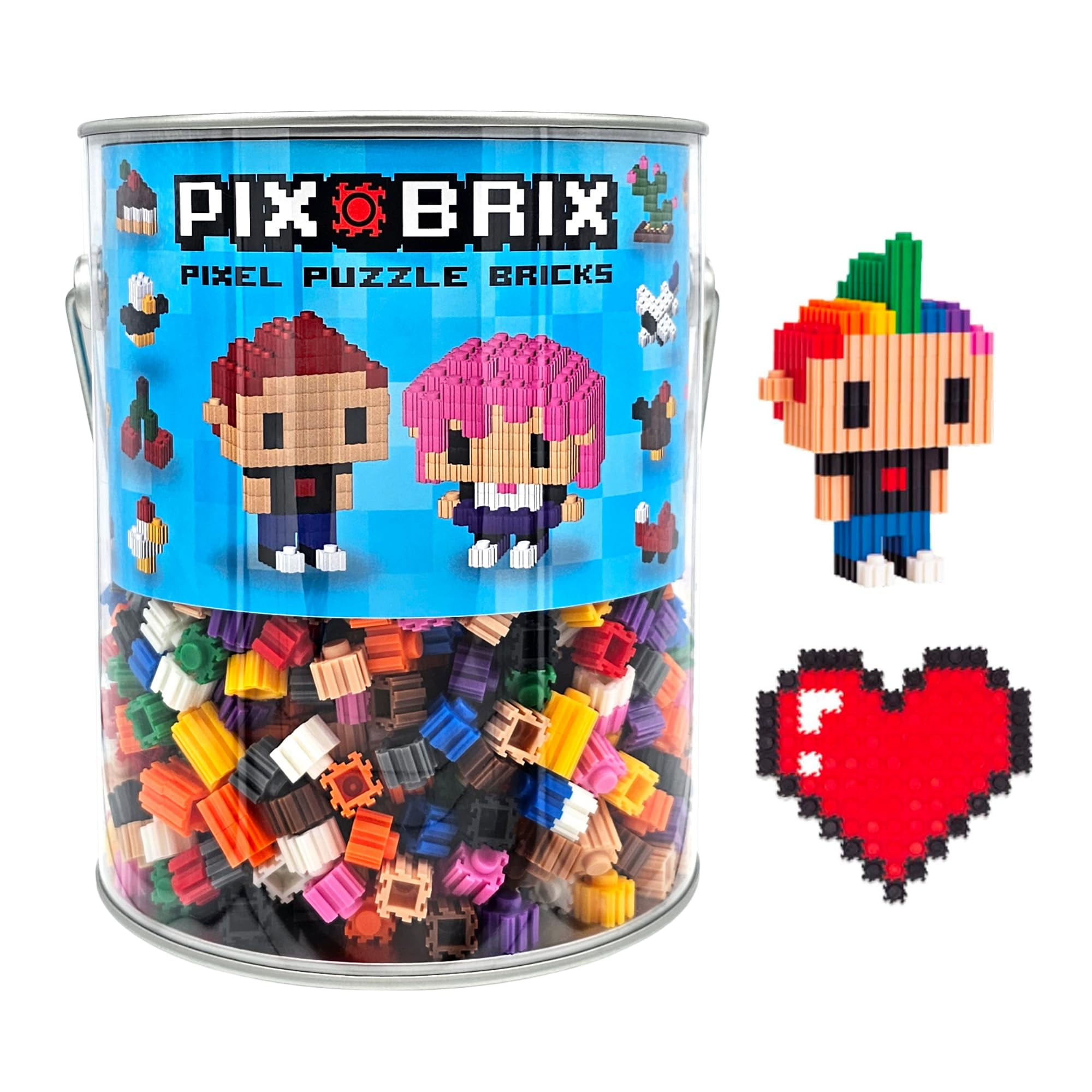 Pix Brix Pixel Art Puzzle Bricks Bucket KMC2- 1,500 Piece Pixel Art Kit with 11 Colors, Dark ...