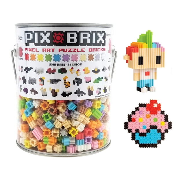 Pix Brix Pixel Art Puzzle Bricks Paint Can - 1,500 Piece Pixel Art Kit with 11 Colors, Light ...