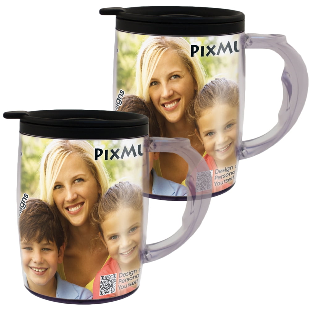 PixMug DIY 2 Pack - 15oz Photo Coffee Cups with Handle, Spill-Proof Lid ...
