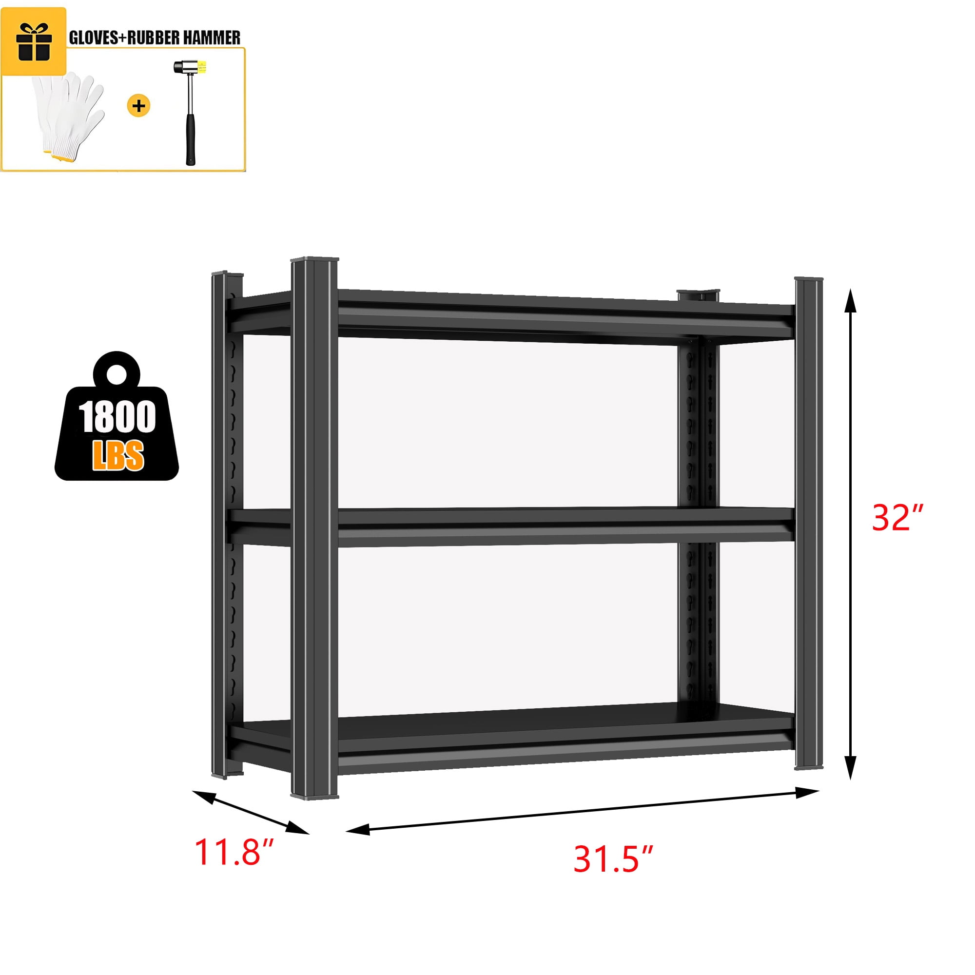 Pixafog 3 Tiers Heavy Duty Garage Shelving,1800LBS Adjustable Metal ...