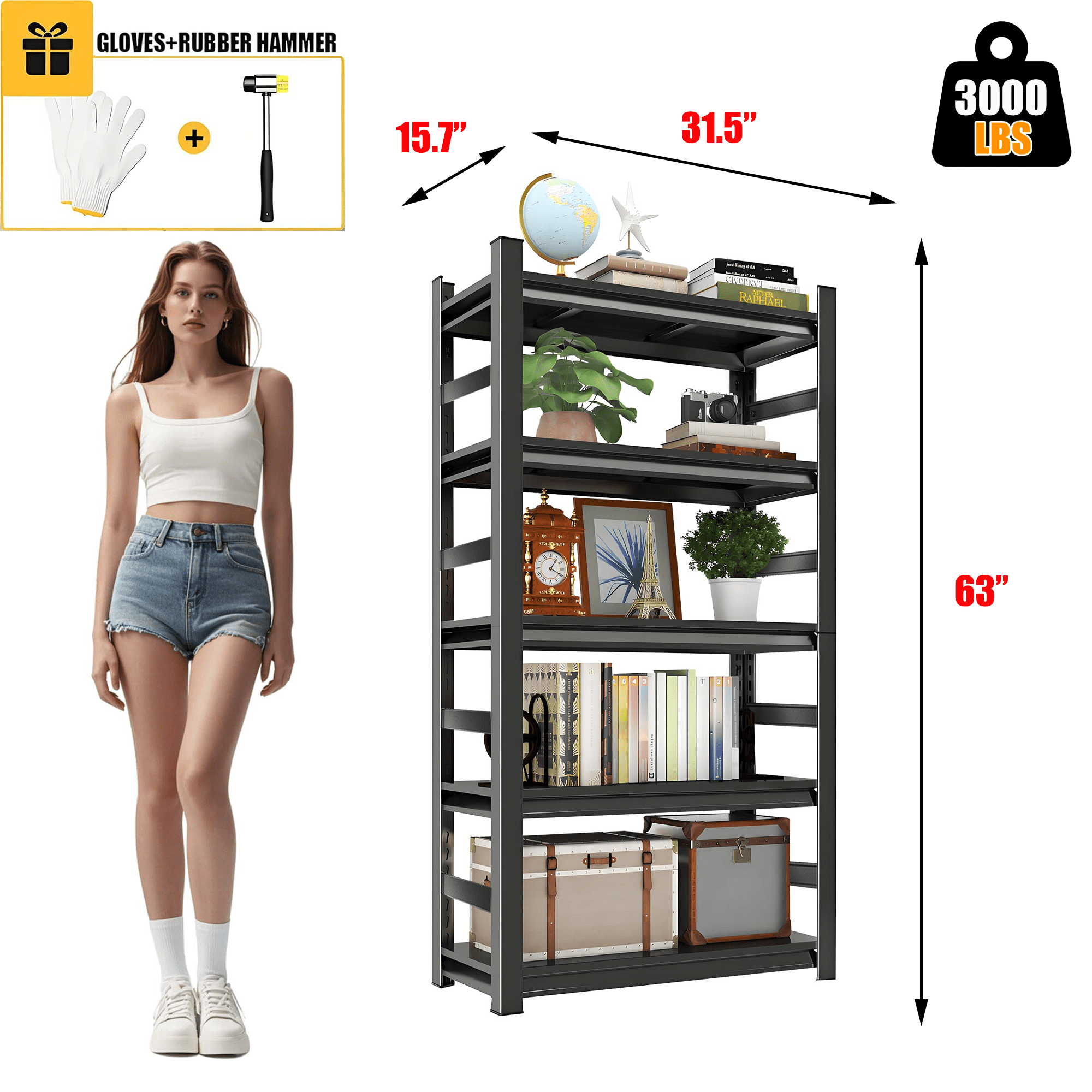Pixafog 5 Tiers Heavy Duty Garage Shelving with Safety Barrier,3000LBS ...