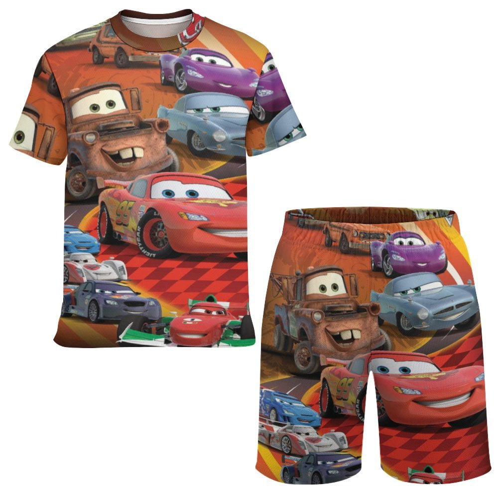 Pixar Cars Boys Short Sleeve T-Shirt And Mesh Shorts Outfit Set for ...