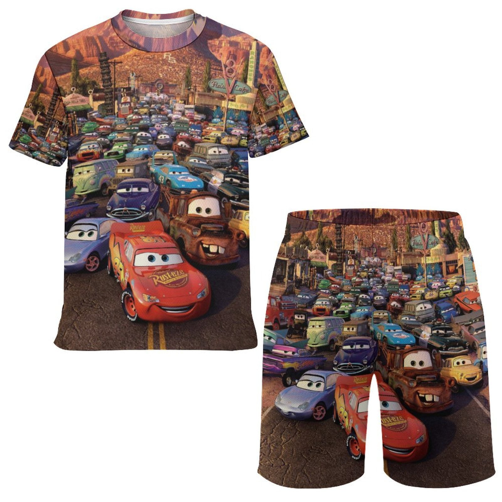 Pixar Cars Boys Short Sleeve T-Shirt And Mesh Shorts Outfit Set for ...