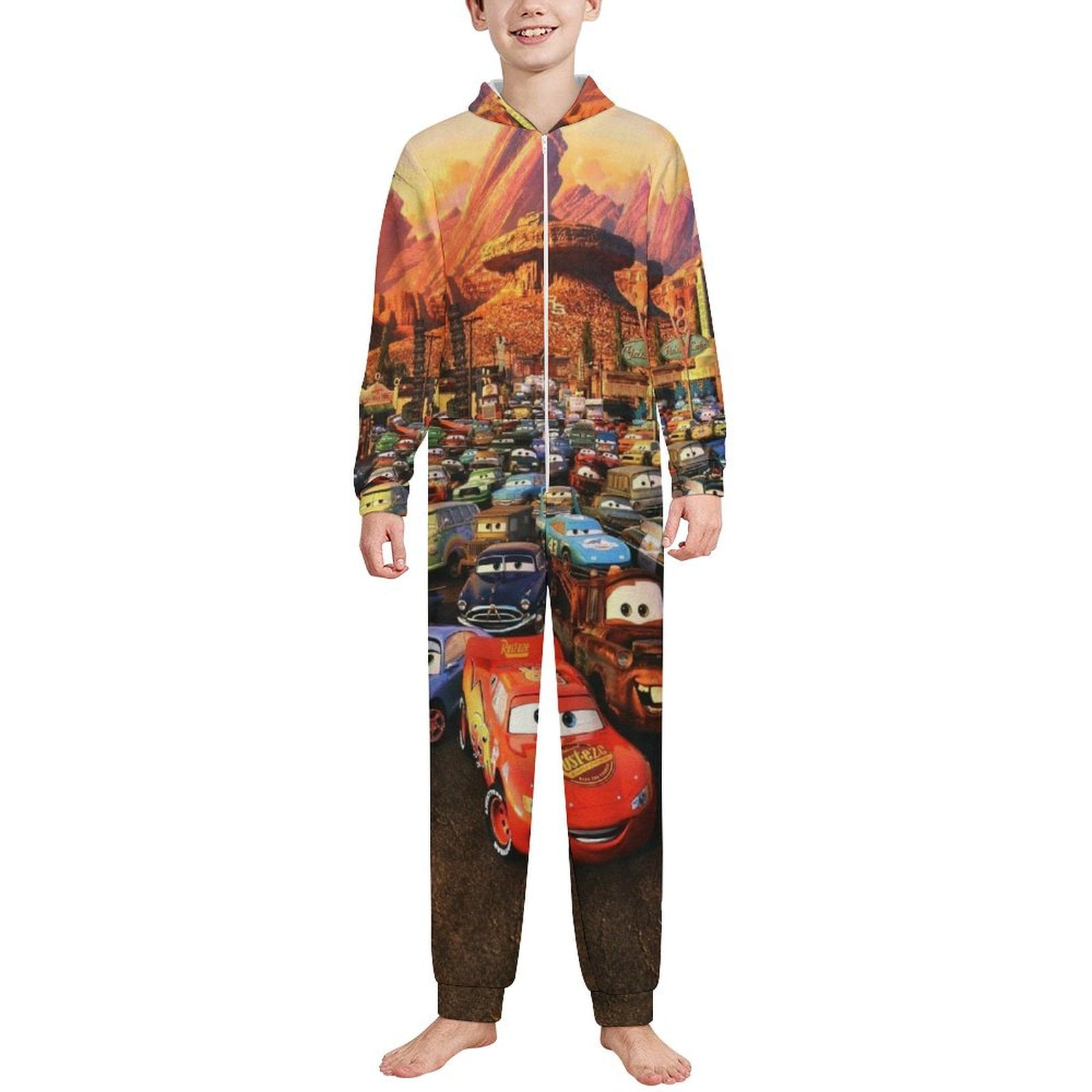 Pixar Cars Kids Pajamas One Piece Hooded Union Suit Onesie PJs ...