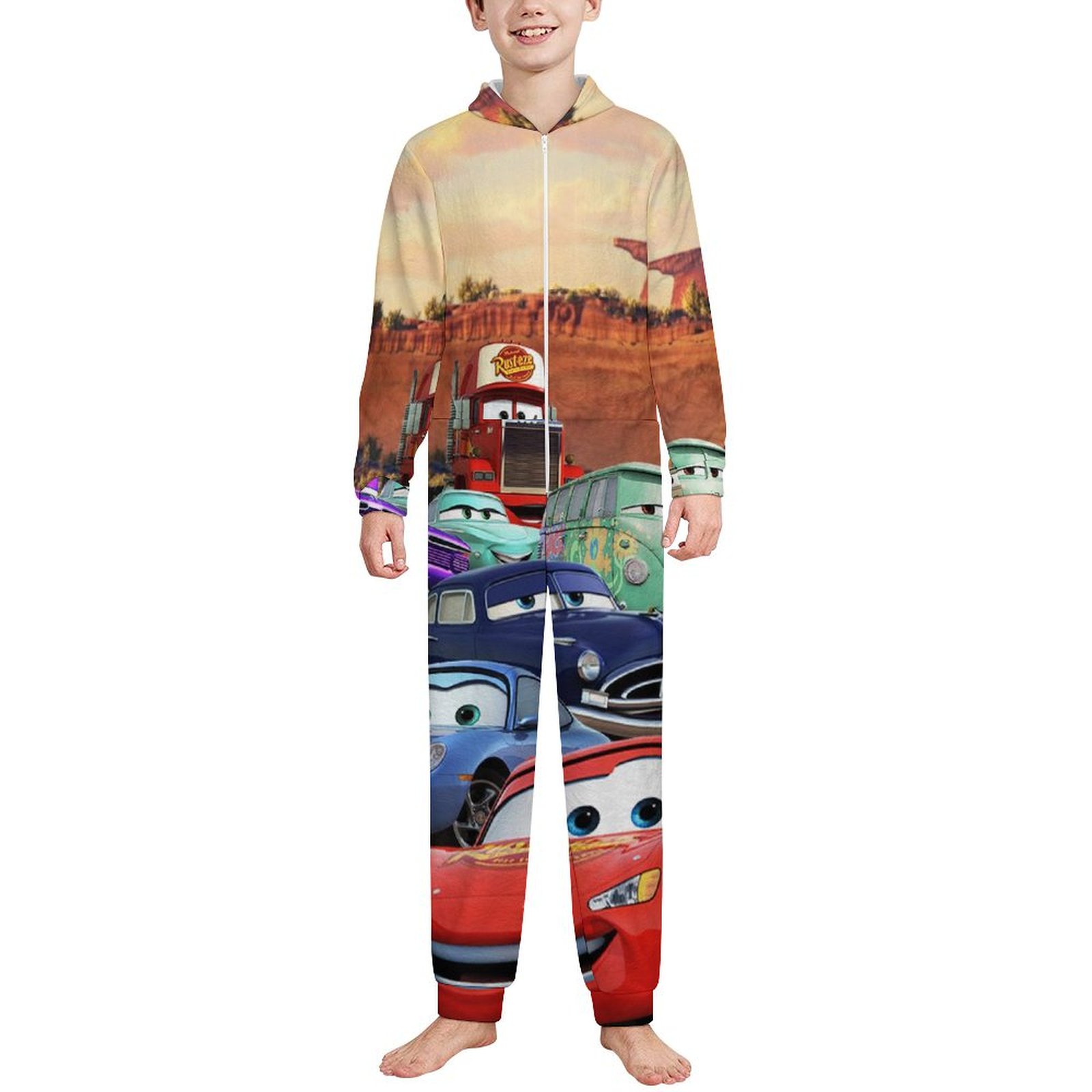 Pixar Cars Kids Pajamas One Piece Hooded Union Suit Onesie PJs ...
