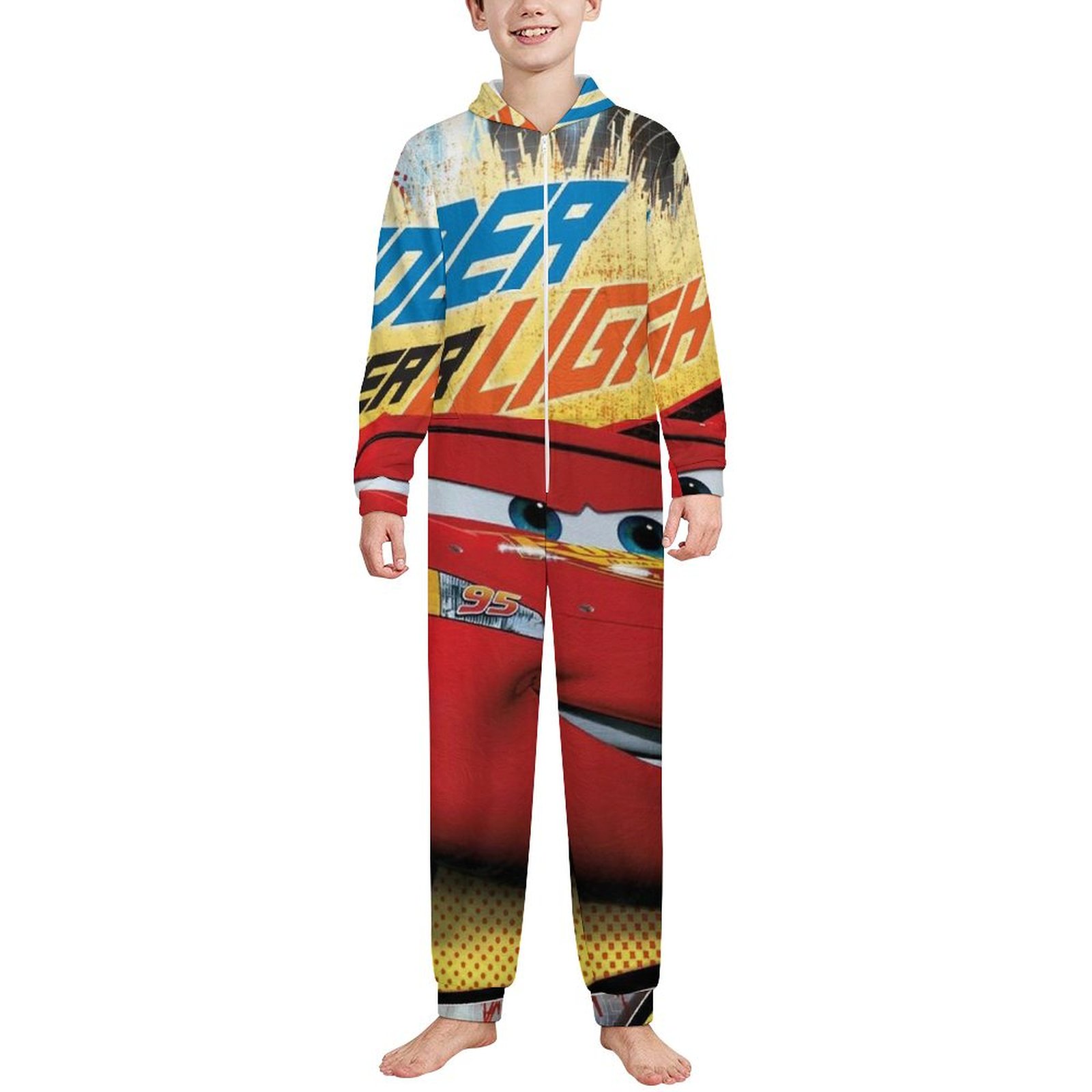 Pixar Cars Kids Pajamas One Piece Hooded Union Suit Onesie PJs ...