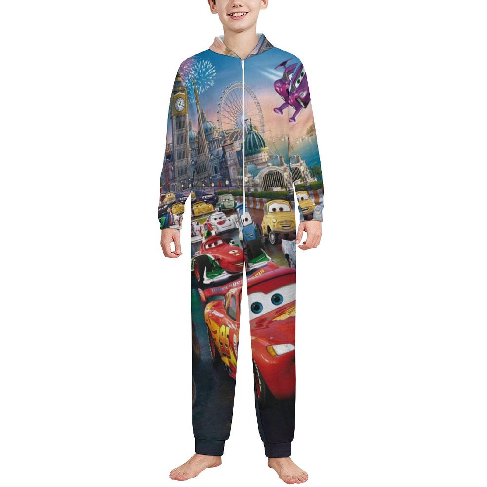 Pixar Cars Kids Pajamas One Piece Hooded Union Suit Onesie PJs ...