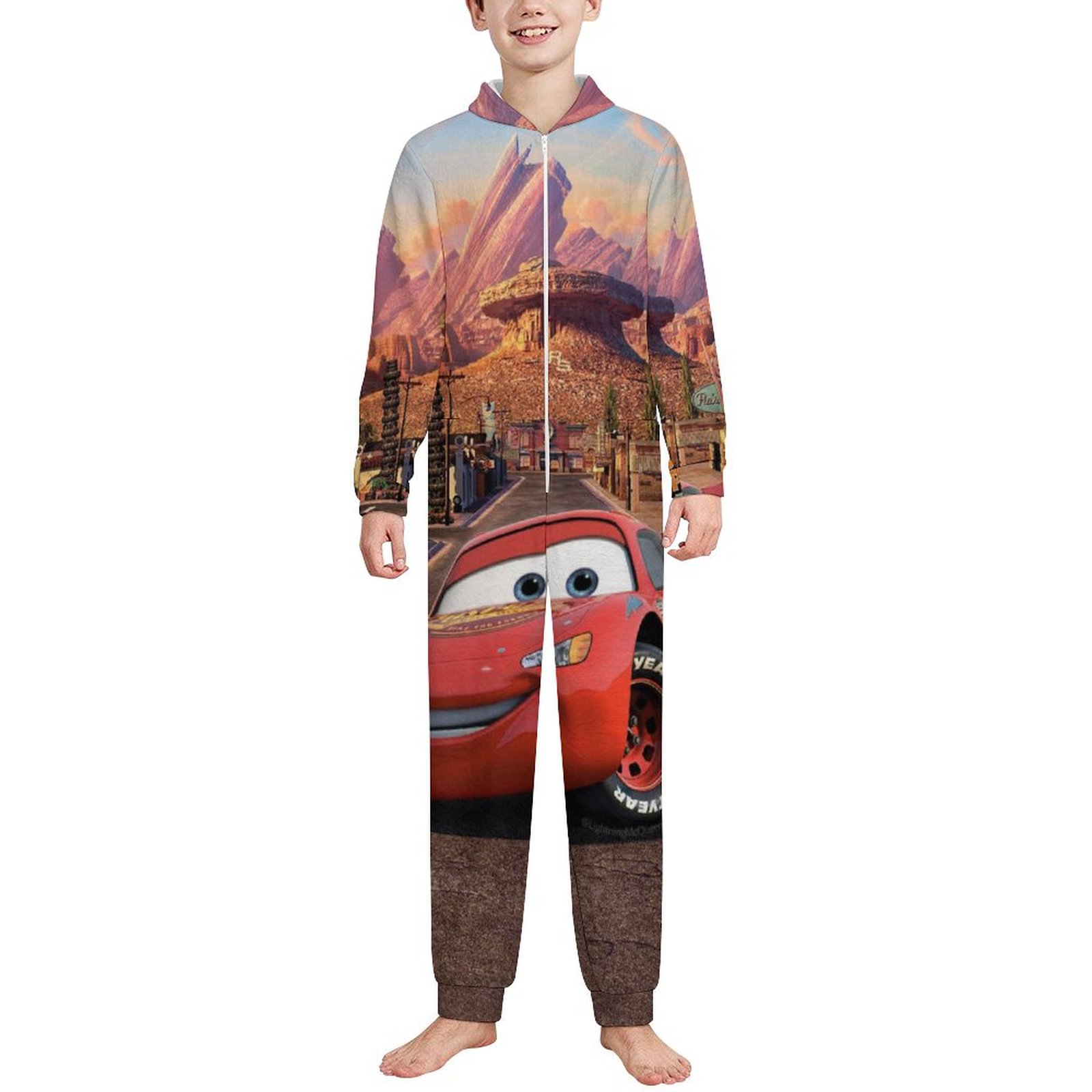 Pixar Cars Kids Pajamas One Piece Hooded Union Suit Onesie PJs ...