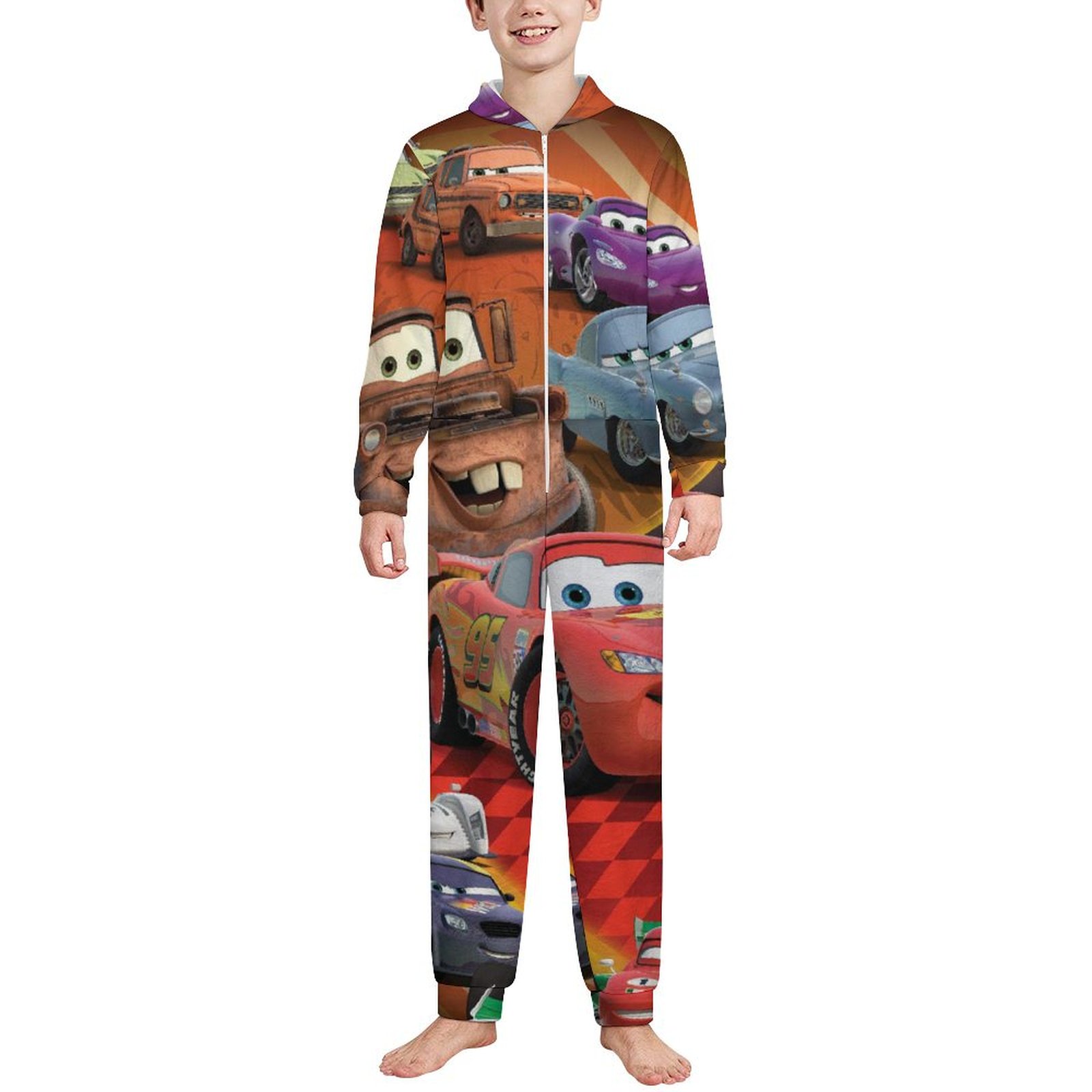 Pixar Cars Kids Pajamas One Piece Hooded Union Suit Onesie PJs ...